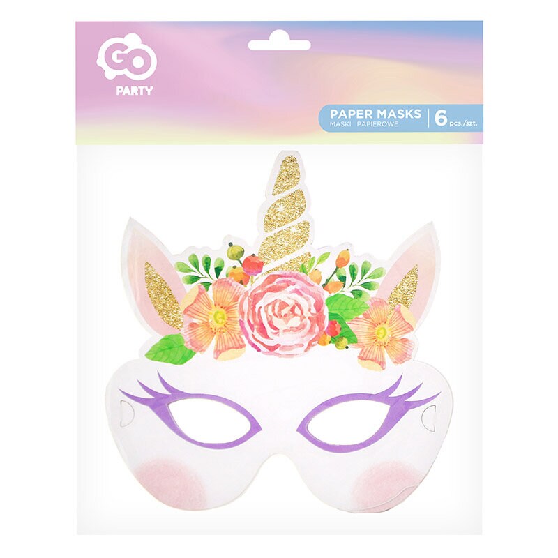 Enhjørning masker lavet af papir 6-pak